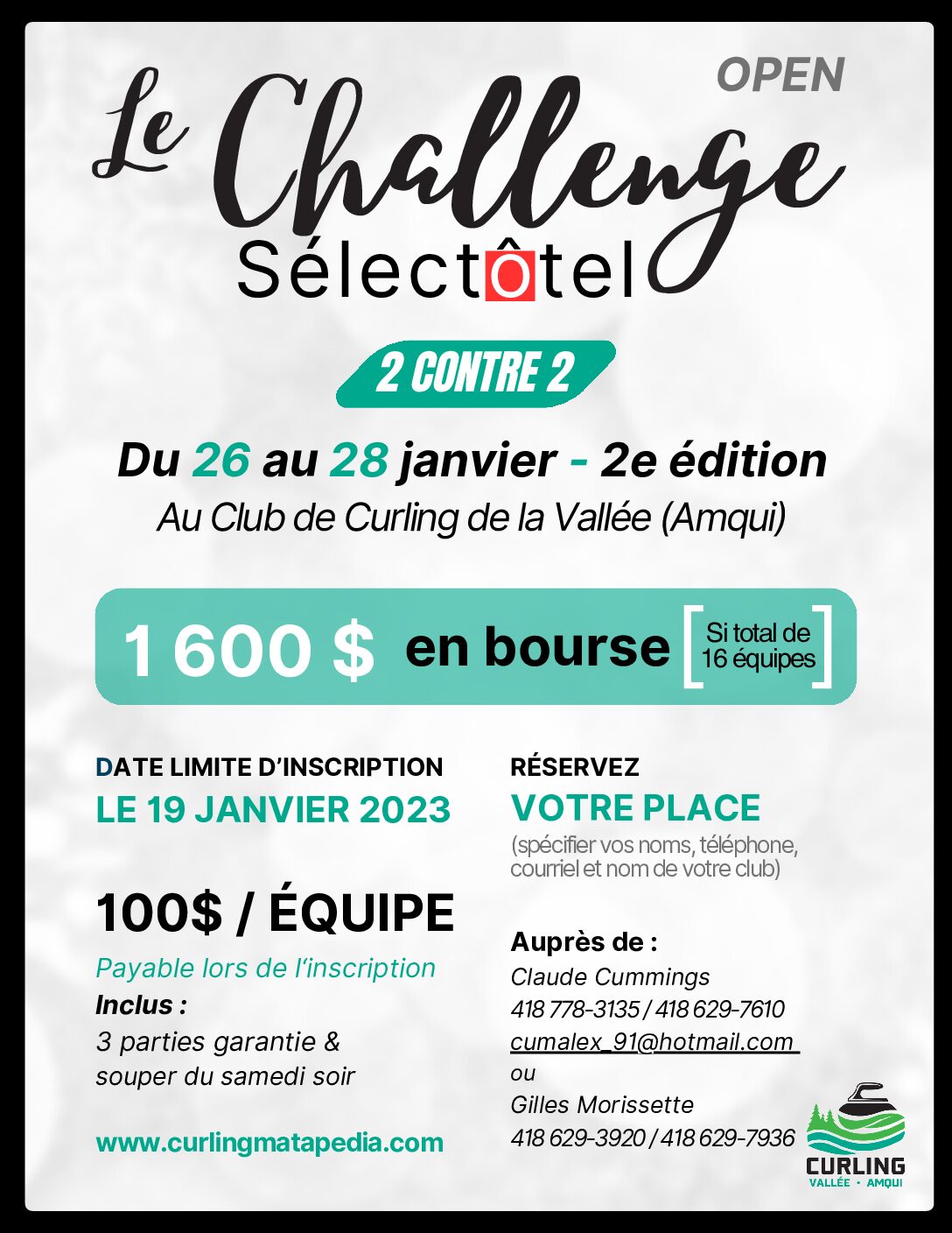 Affiche Challenge 2 contre 2 2024 | Curling Québec
